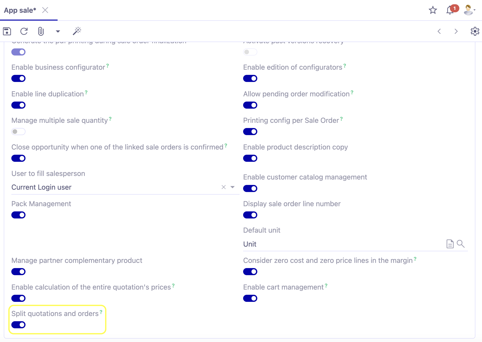 Partial validation of sale quotation lines | Axelor Open Suite